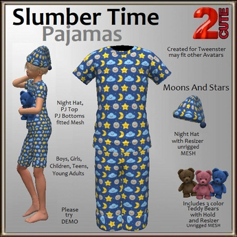 Second Life Marketplace - Slumber Time Pajamas [2cute] Moons and Stars